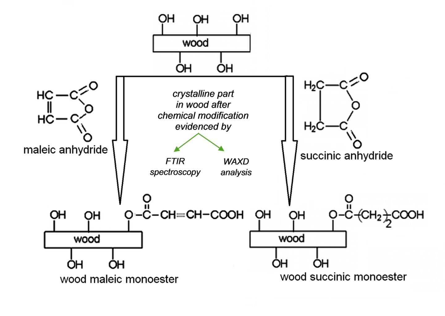 Crystalline structure of cellulose in wood after chemical modification ...